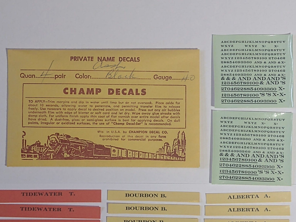 Champ Decals HO Private Name Decals ~ TS | eBay