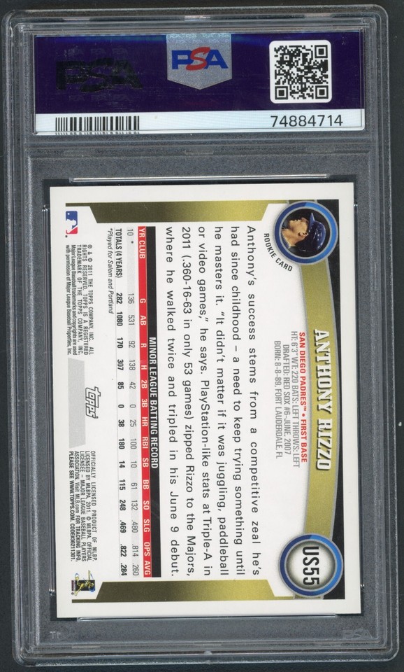2011 Topps Update Anthony Rizzo Padres #US55 PSA 10 GEM MINT Rookie ...