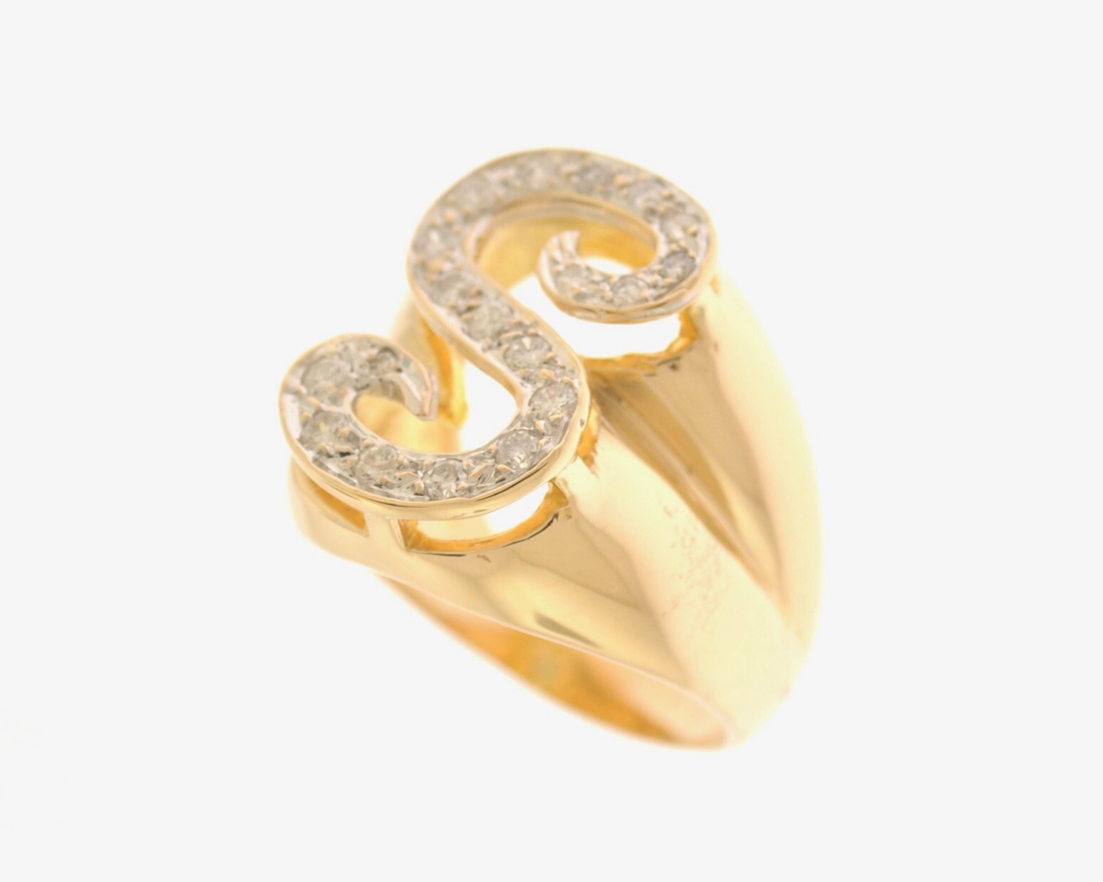 Vintage 18K Yellow Gold .50 Carat Round Diamond Initial Letter S Ring ...