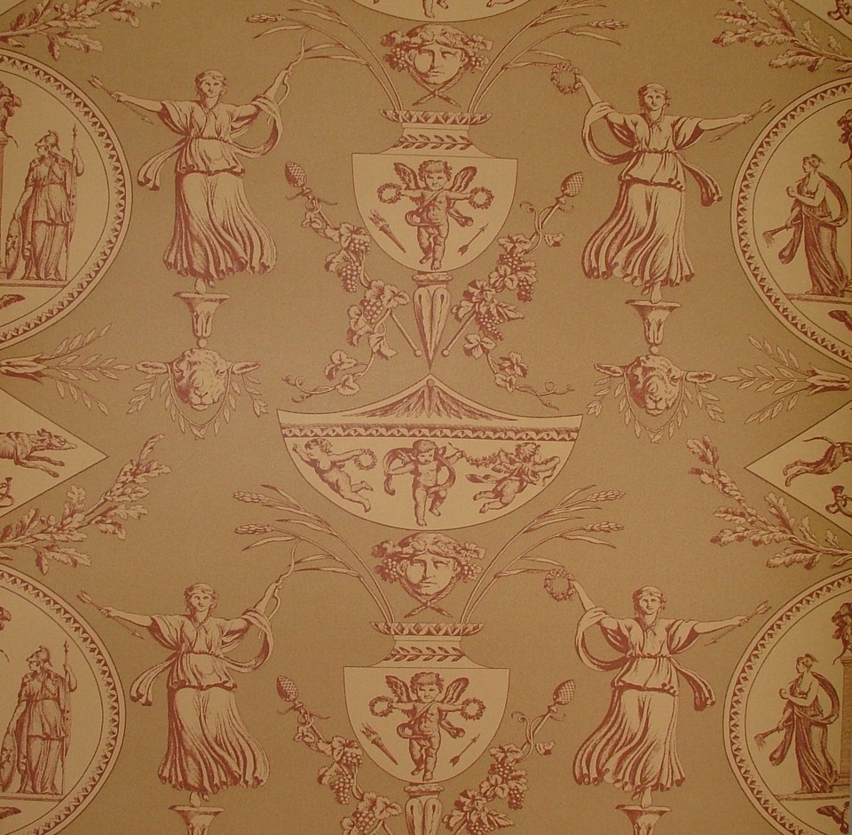 Vintage Aphrodite Toile Wallpaper Marvic Textiles Red - Sold BY THE ...