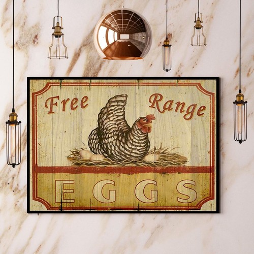 Range Eggs Chicken Chicken Farm Retro Horizontal Paper Poster No Frame ...