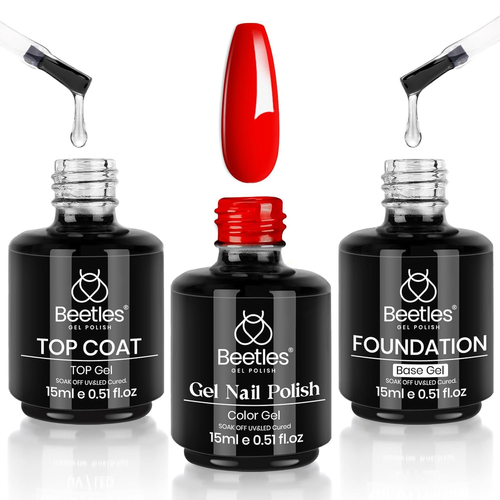 Beetles Red Gel Nail Polish Set 3Pcs 15Ml – Cherry Red Soak off UV/LED ...