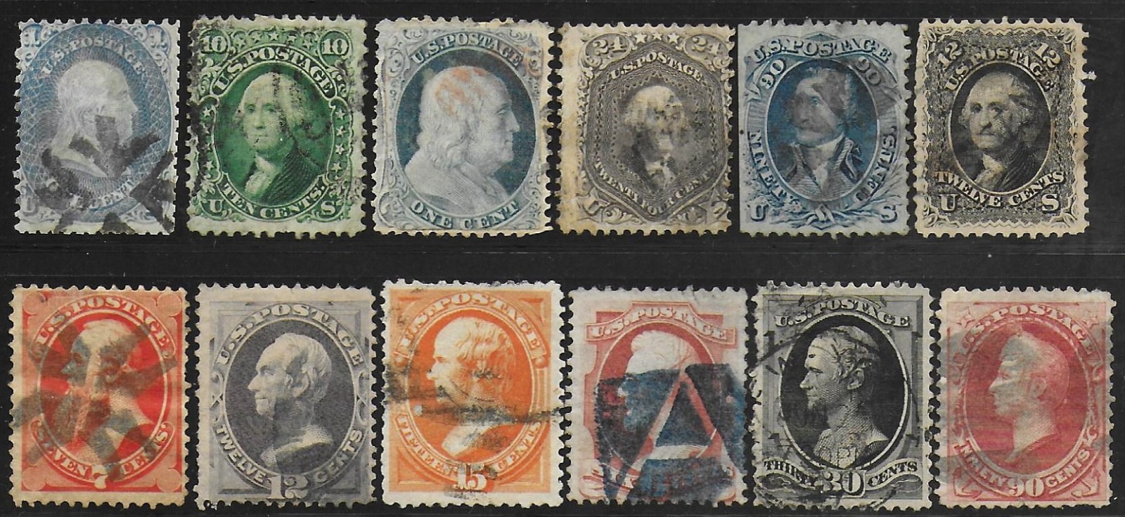 UNITED STATES Used Classic Lot of 12 Stamps Unchecked for Types High CV ...