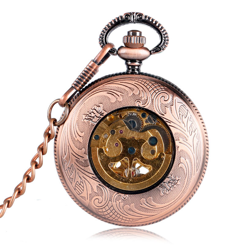 Rose Gold Pumpkin Flower Hollow Mechanical Self Winding Pocket Watch ...