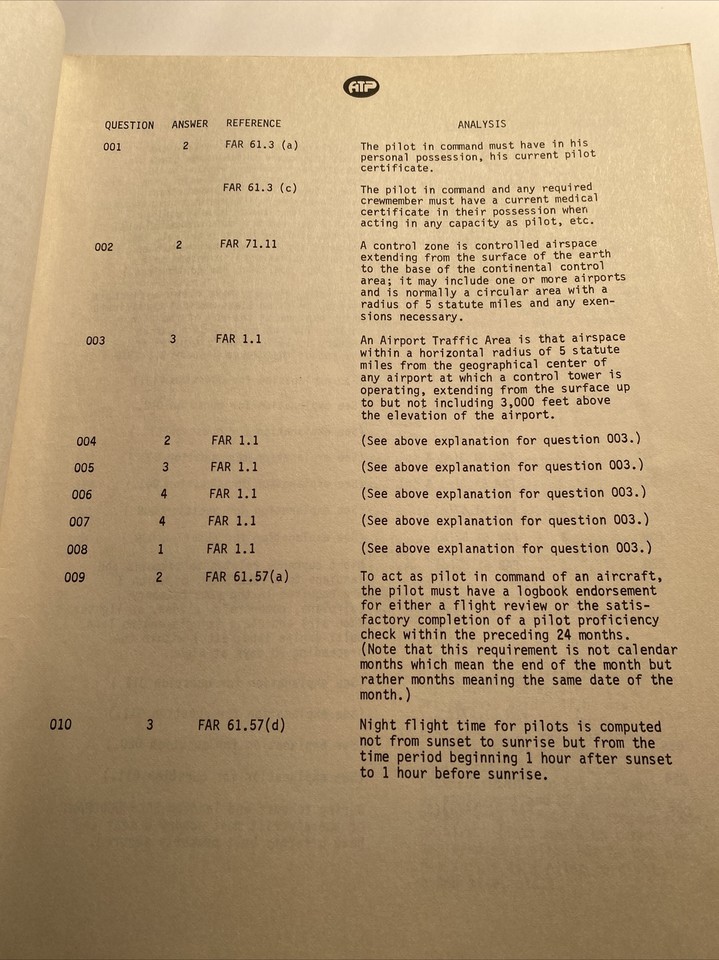 Vtg ATP Private Pilot Airplane Answer Book answers And Explanations abl ...
