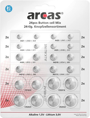 5 x Arcas Coin Cells AG1 AG3 AG4 AG5 AG8 AG10 AG13 CR1620 CR2016 CR2025 ...
