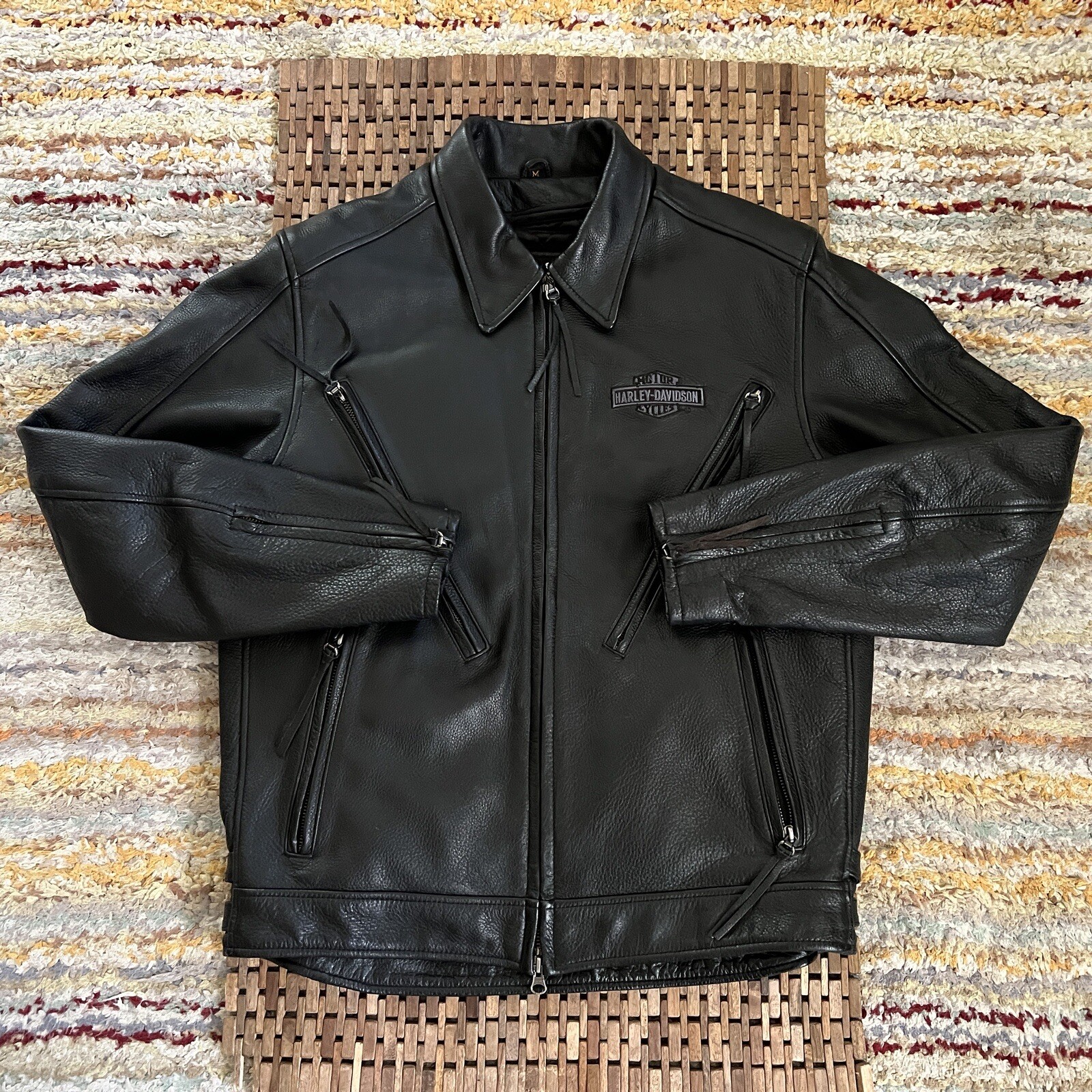 HARLEY DAVIDSON Leather Motorcycle Riding Jacket Blac… - Gem