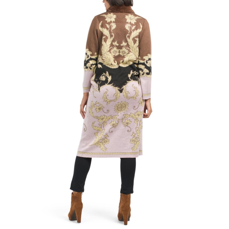 NWT VERTIGO Women's Ornate Sunflower Intersia Button Front Knit Duster ...