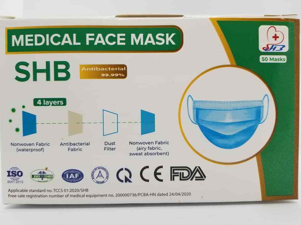 SHB Medical 50 Face Mask 4 ply High performance filters , bacteria ASTM ...