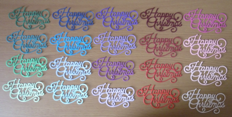 Pk20 Large Die Cut Happy Christmas Sentiments in Red, Pink, Purple ...