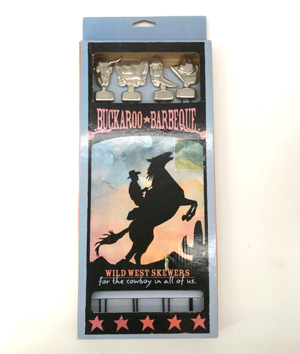 Buckaroo Barbecue BBQ Cowboy Wild West Set of 4 double Skewers New in ...