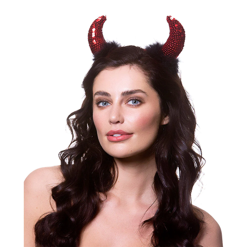 Deluxe Sequin Devil Horns Adults Halloween Fancy Dress Costume ...