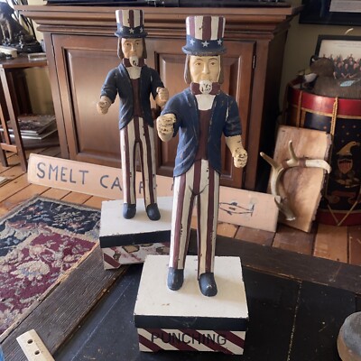 Wood Carved Punching UNCLE SAM Standing Figure! Jointed Arms, Primitive ...