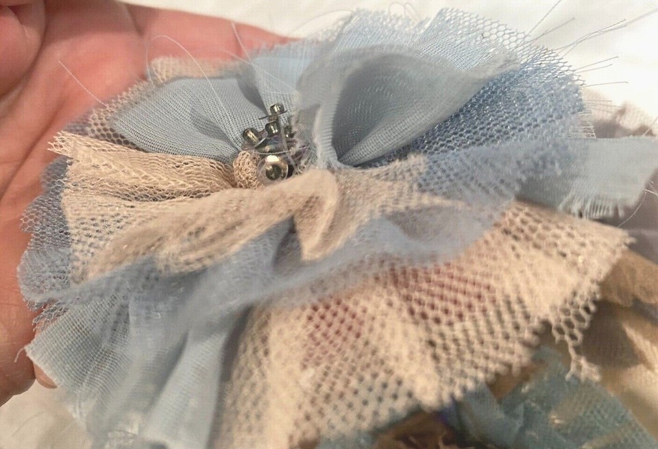 vintage applique boho flower layered netting beads hand sewn 3.5 ...