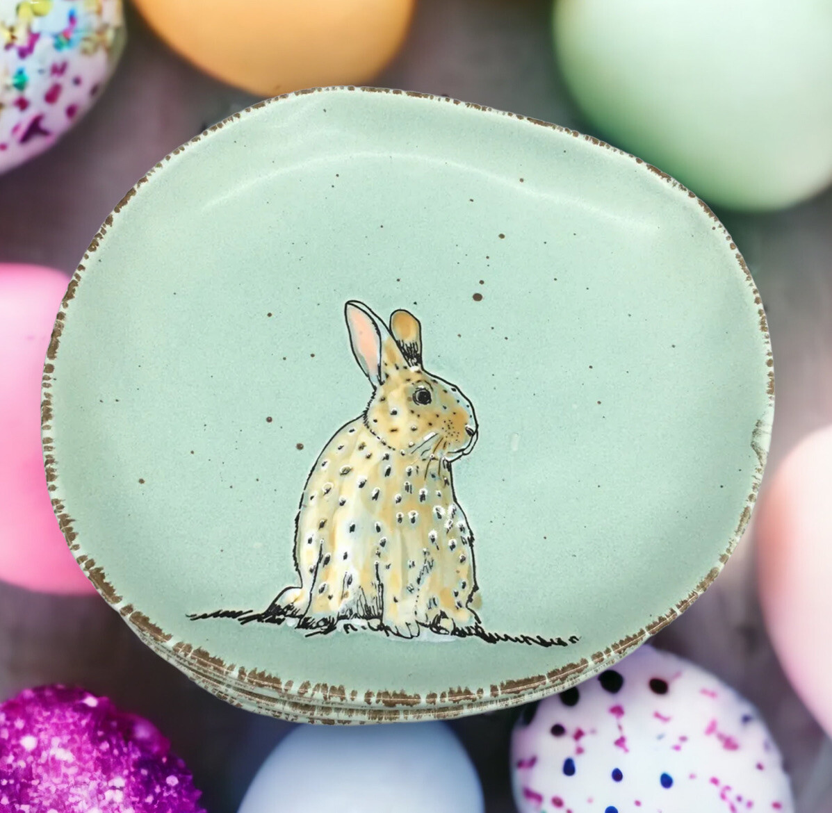 1 Spectrum DESIGNZ Easter Bunny Reactive 8" Salad Plate Stoneware C88 ...