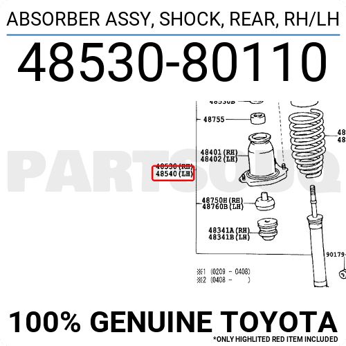 4853080110 Genuine Toyota ABSORBER ASSY, SHOCK, REAR, RH/LH 48530-80110 ...
