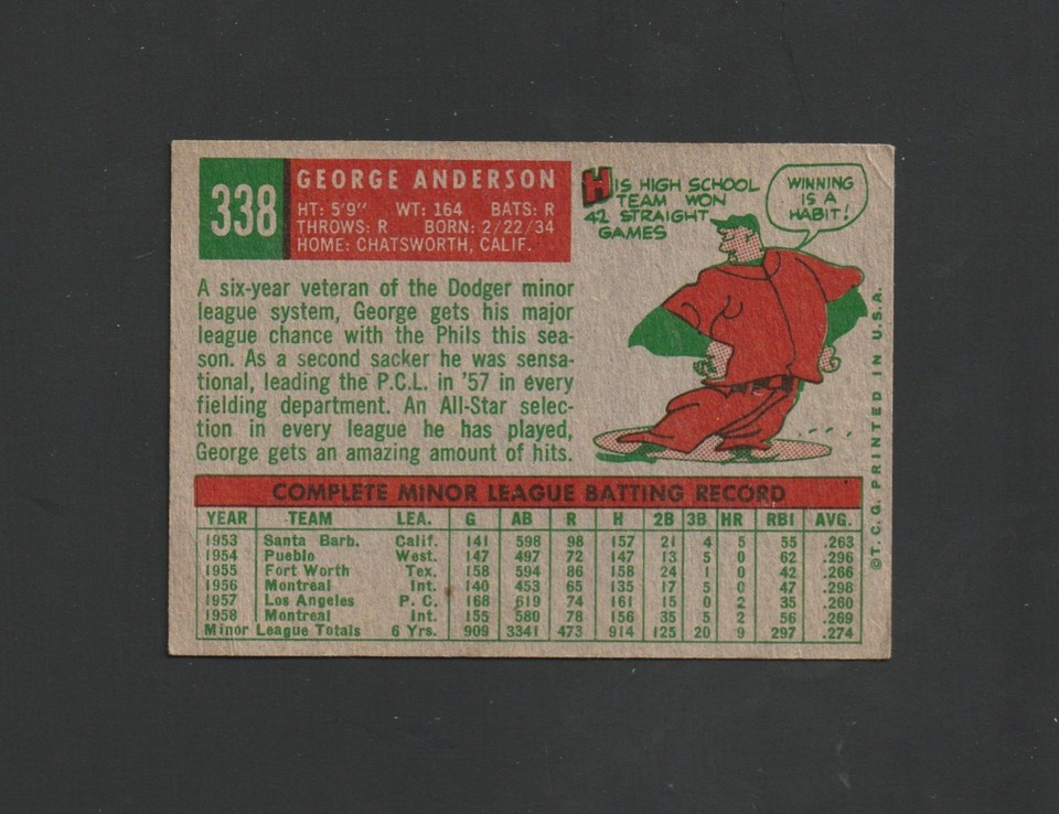 1959 Topps George Sparky Anderson RC #338 ~~ Phillies Reds HOF | eBay