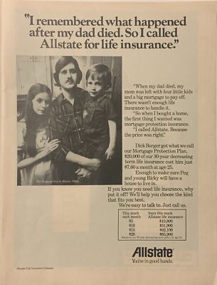 1974 Allstate Life Insurance PRINT AD Dick Peg Ricky Borger Akron Ohio ...