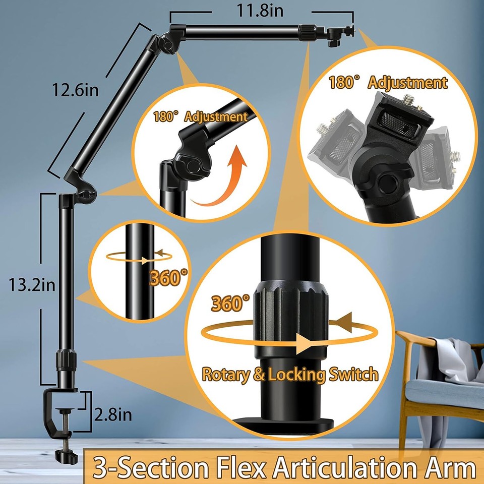 Overhead Camera Mount Desk Stand, Bearing 18lb, Base& Top 360 ...