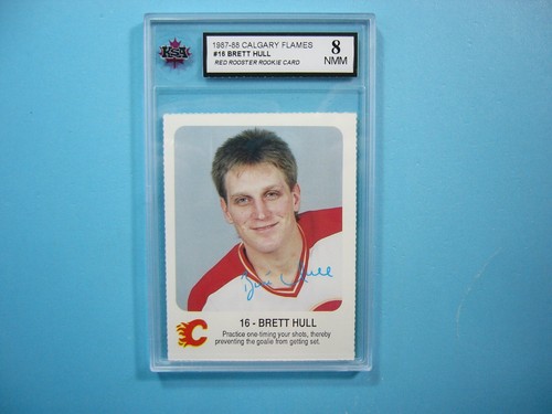 1987/88 RED ROOSTER CALGARY FLAMES NHL CARD #16 BRETT HULL ROOKIE KSA 8 ...