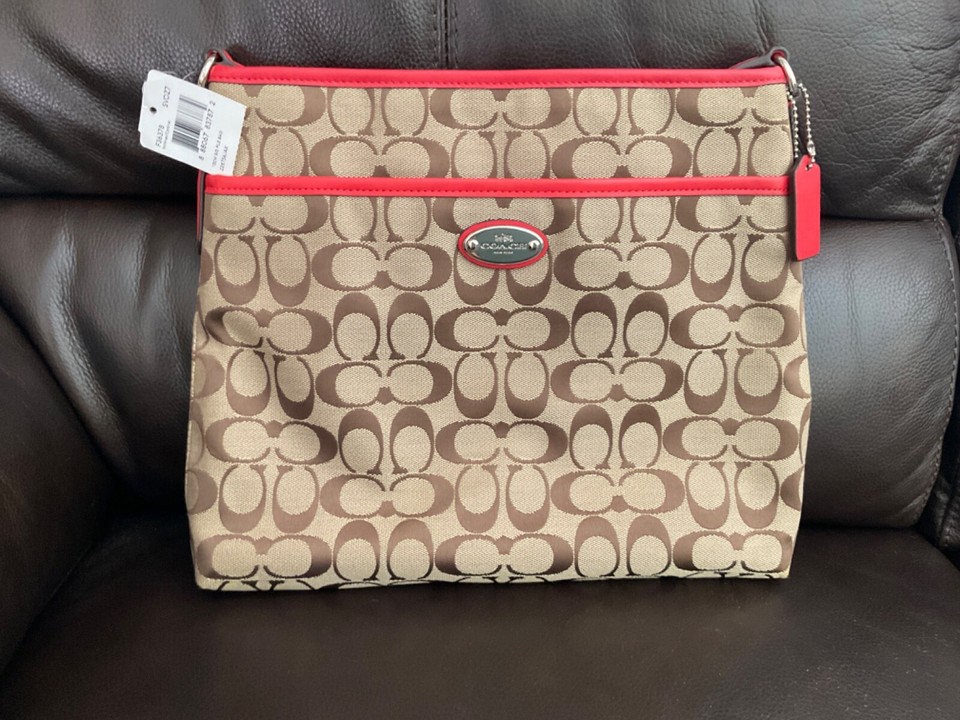 NWT-Coach Outline Signature Canvas Zip File Crossbody Bag (F36378) | eBay