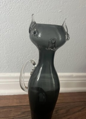 Vintage Blenko Glass Cat Vase Charcoal By Wayne Husted 1955 1956 | eBay
