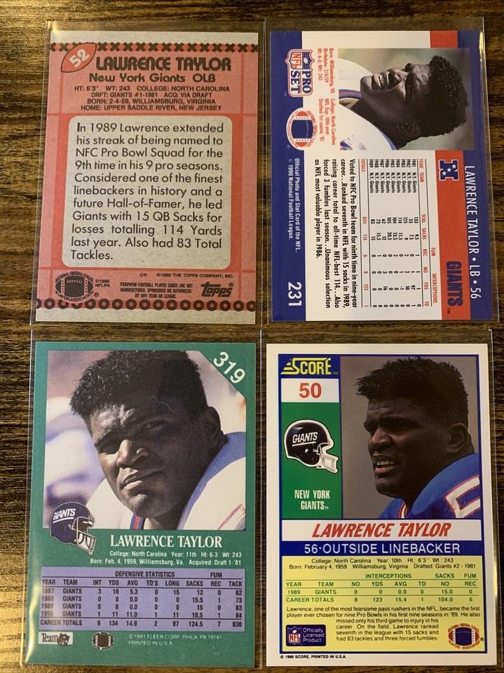 Lawrence Taylor Four Card Lot NFL HOF New York Giants, Topps, Pro Set ...