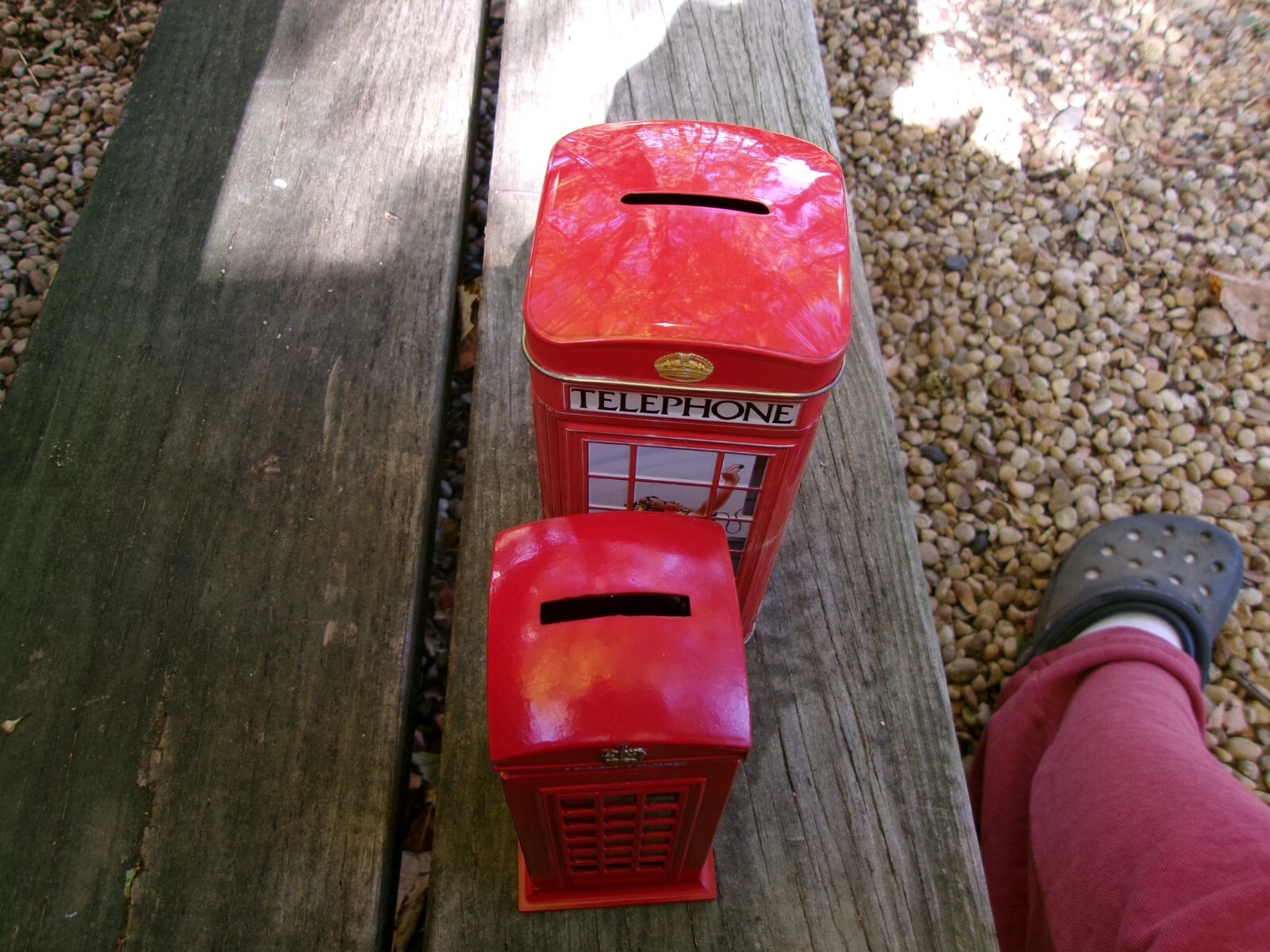 Red English 6" Metal Telephone Booth Coin Bank + Tin Bank with 3 ...