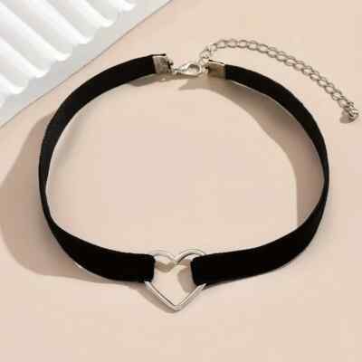 Stylish Punk Black Wide Rope Heart Love Pendant Choker Necklace Women ...