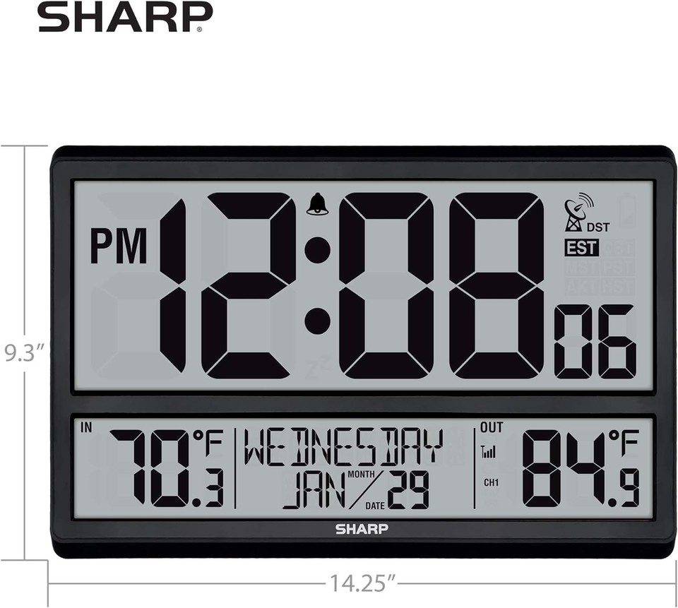 Sharp Atomic Clock - Never Needs Setting! –Easy to Read Numbers - Black ...