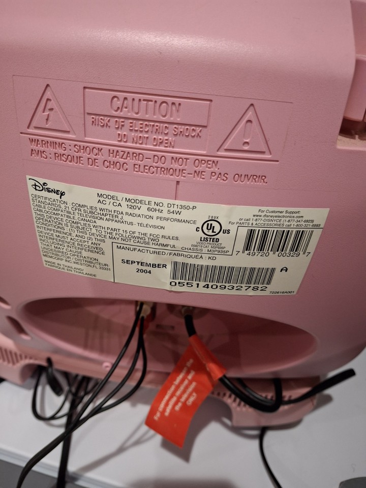 Disney Princess Pink 13" CRT Color TV Model DT1350-P W/DVD Player & 3 ...