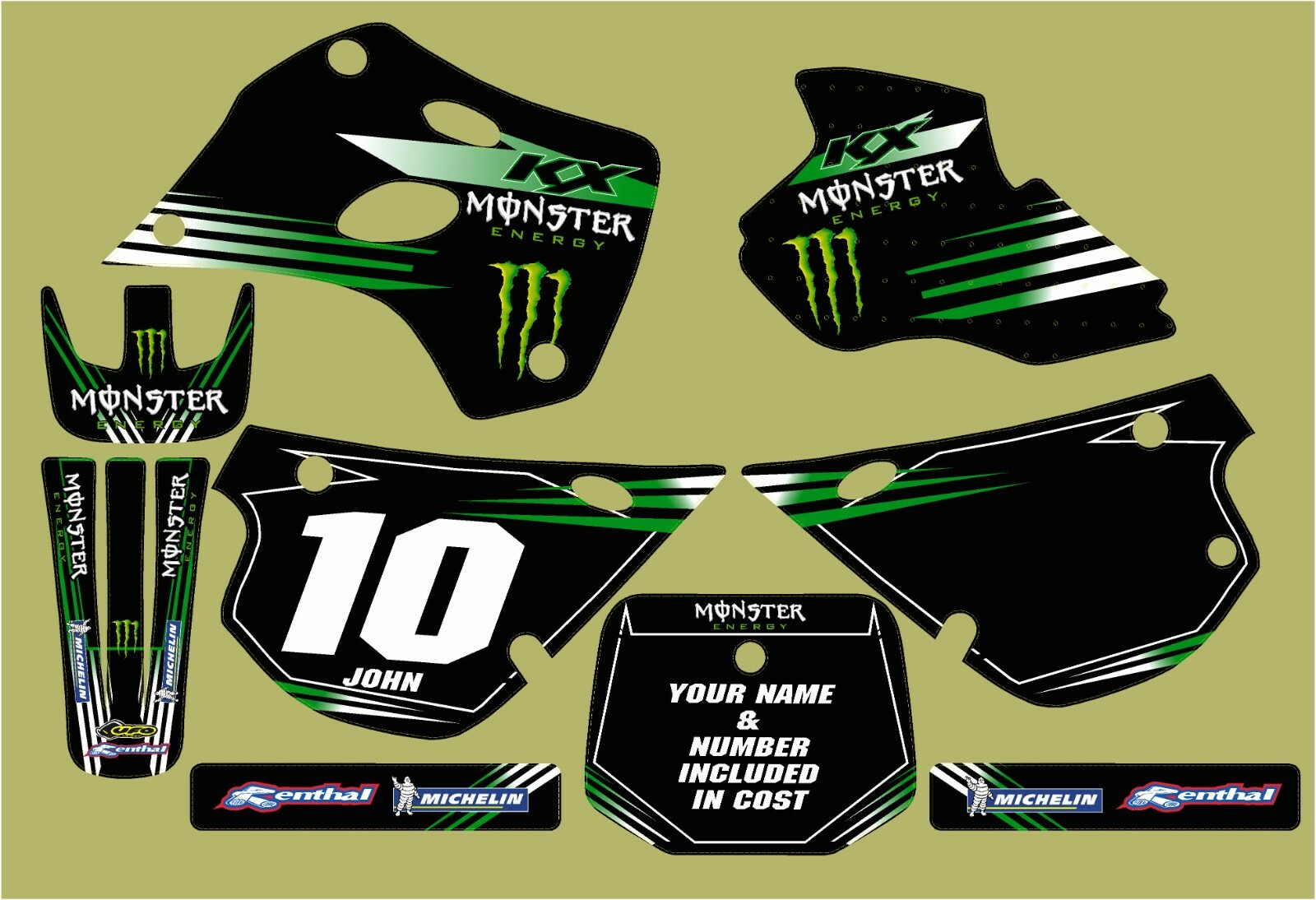 KX 80 KX80 black monster 91-97 graphic / decal kit Personalised FREE UK ...