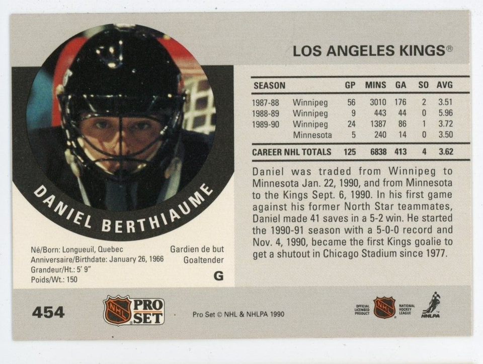 1990-91 Pro Set Kings Hockey Card #454 Daniel Berthiaume | eBay