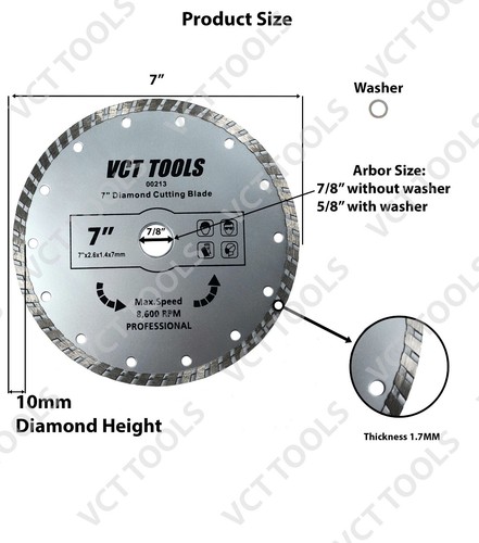 7" Inch Diamond Turbo Premium Saw Blade Granite Concrete Tile Stone, 5/ ...