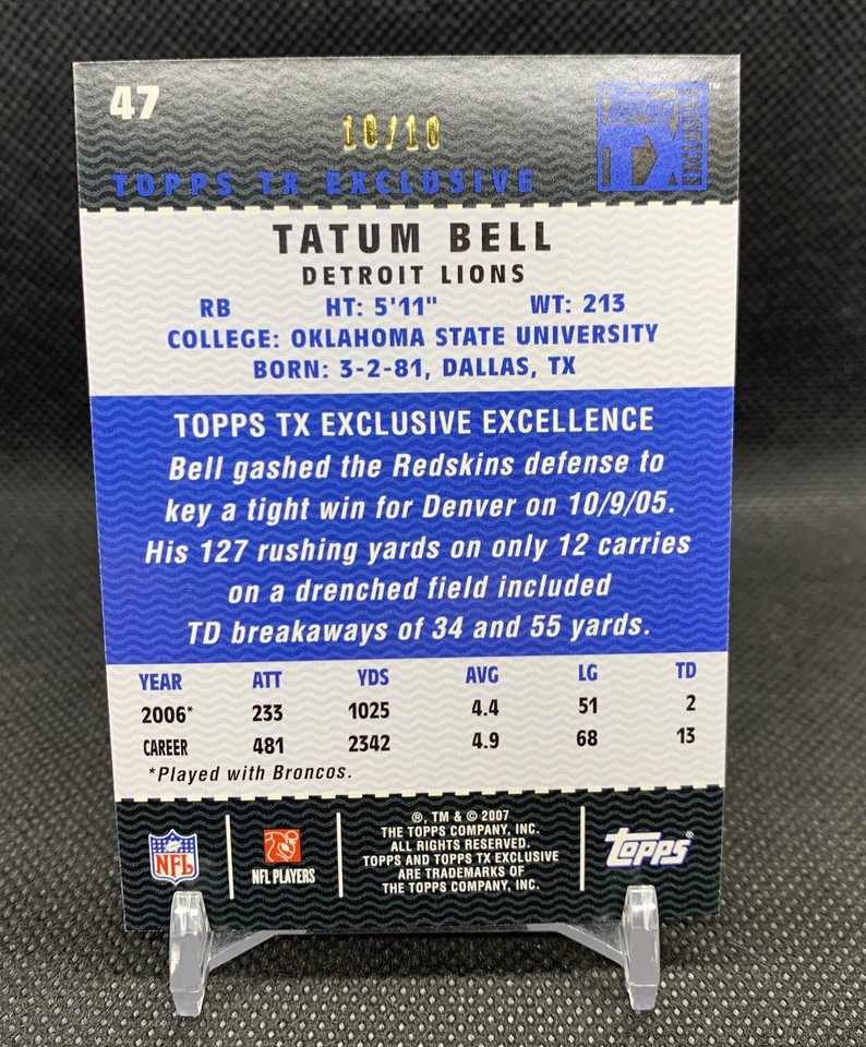 Tatum Bell 2007 Topps TX Exclusive Gold # 10/10 1/1 | eBay