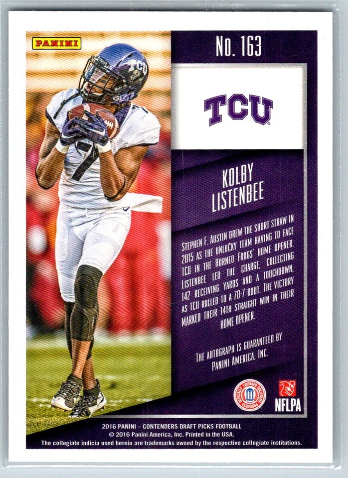 Kolby Listenbee 2016 Panini Contenders Draft Picks RC Autograph Rookie ...