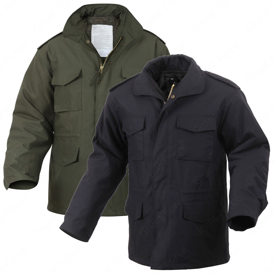 Men's Long Length M-65 Field Jacket in Black & Olive Drab Army Style ...