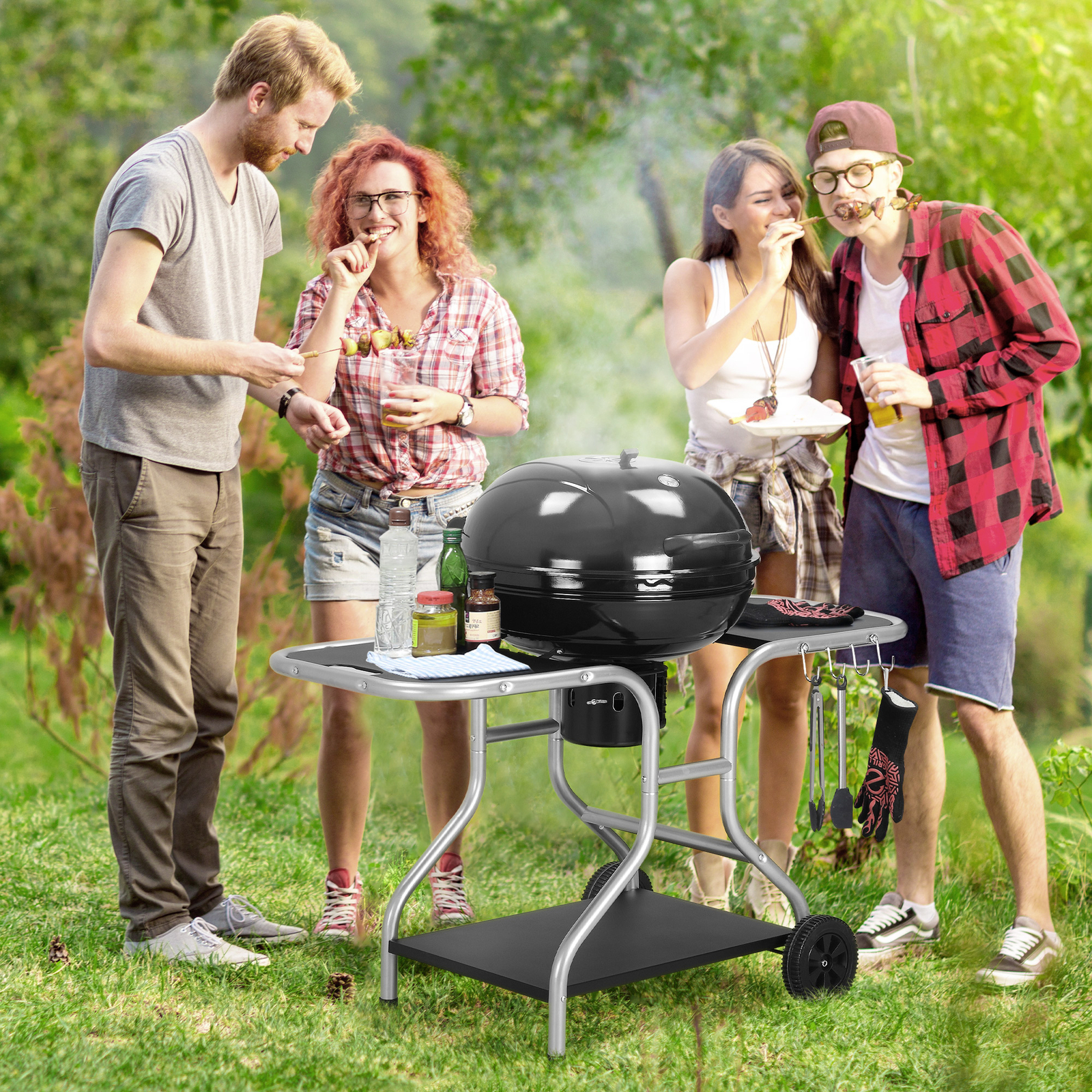 Deluxe Charcoal Trolley BBQ Garden Patio Barbecue Grill Heating Heat ...