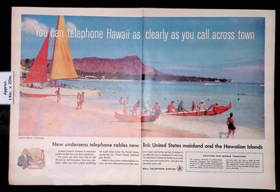 1957 Bell Telephone System Underseas Cables Link U.S. & Hawaii Print Ad ...