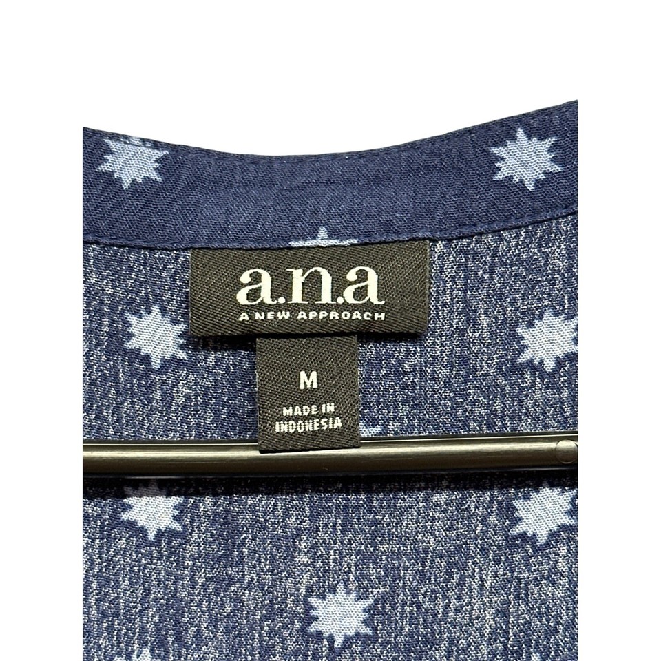a.n.a A New Approach Navy Blue Star Print Button Up Shirt Knot Front ...