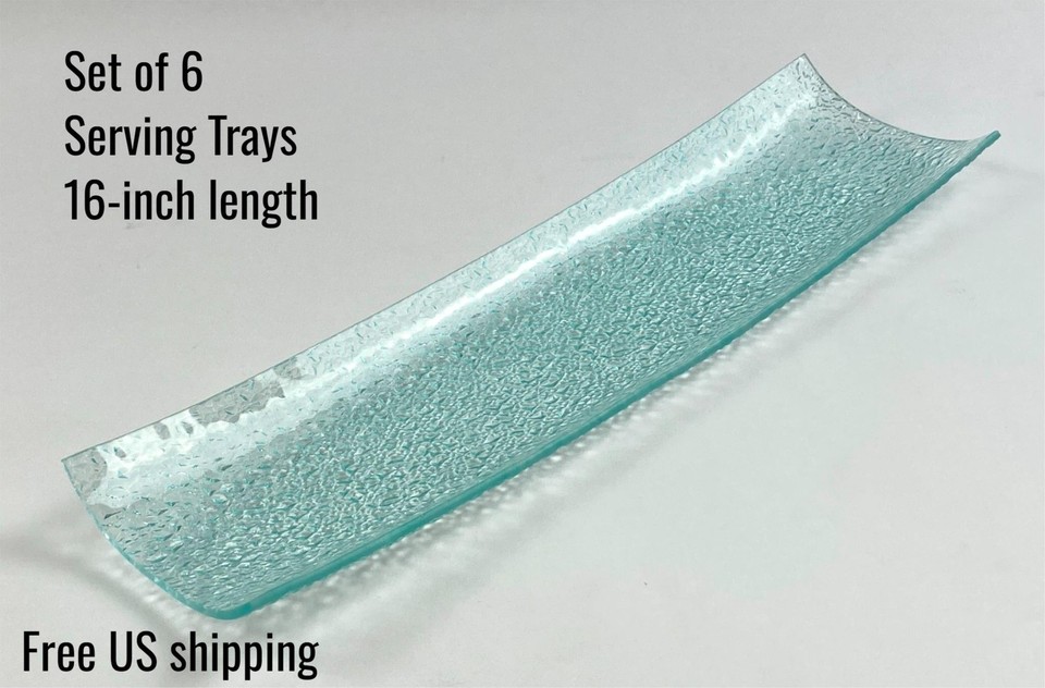 Glass Serving Trays Rectangular Sushi Appetizer Plates 16 Inch Set of 6 ...