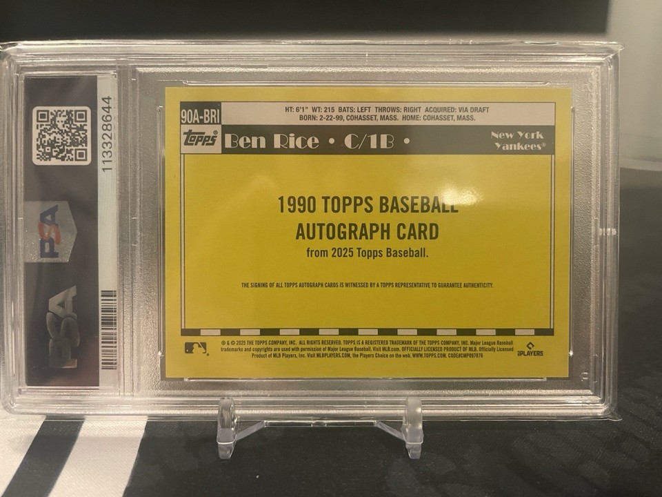 BEN RICE 2025 Topps Rookie 1990 Topps Autograph PSA 10 (pop 2 ...