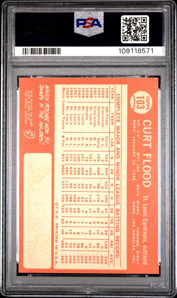 1964 TOPPS #103 CURT FLOOD PSA 8 | eBay