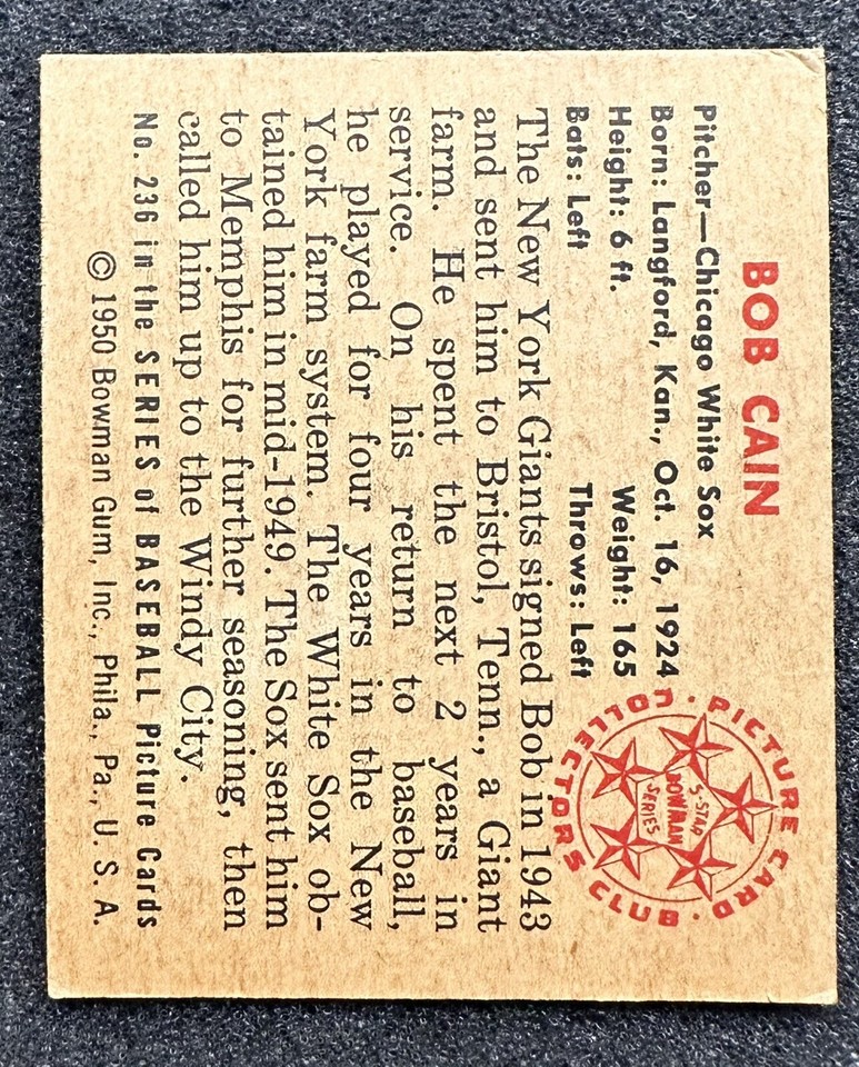 1950 Bowman Baseball Bob Cain RC #236 ExMT+ | eBay