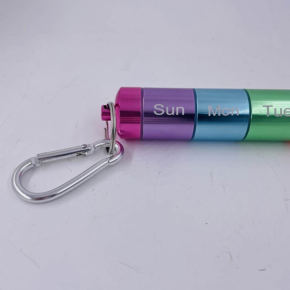 Weekly Metal Pill Box Organizer 7 Day Portable Waterproof Keychain Pill ...