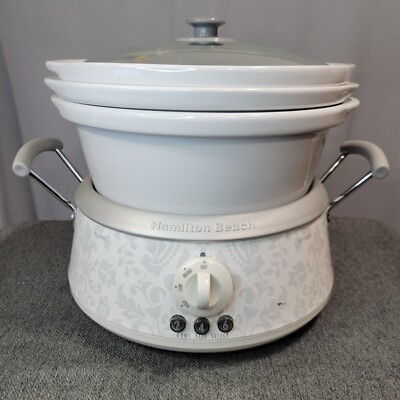Hamilton Beach 3-in-1 Slow Cooker 33133 White Crock Pots 2, 4, & 6 Qt ...