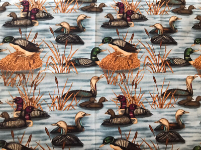 COTTON FABRIC Loons Reeds Cattails Baby Loons Water FAT QUARTER | eBay