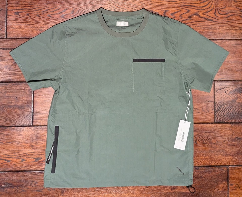 Saturday's NYC Green Kenji Windbreaker Tee Cotton & Nylon Blend T-Shirt ...