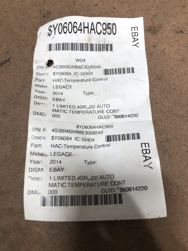 2010-14 Subaru Legacy & Outback AC Heat Climate Control A2C3160350000 ...