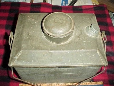 Antique Tin Miners 3 Tier Lunch Box Water Soup Pail Wood Handle 1800's ...